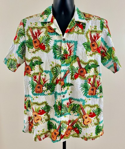 RJC HAWAIIAN Mens Medium Multicolor Guitar Palm Floral Short Sleeve ...