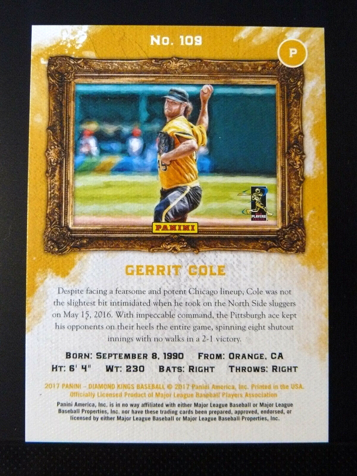 2017 Diamond Kings Gray Frame #108 Gerrit Cole Pittsburgh Pirates #109 ...