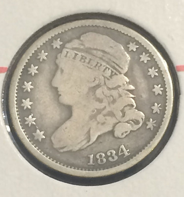 1834 USA Early Capped Bust Large 4 Dime 10C Ten Cent Early Dime Silver ...