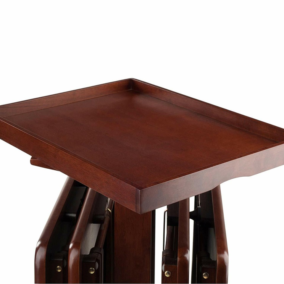Walnut Finish 5 pc Wooden Tray Table Set Folding Portable Snack Stand ...
