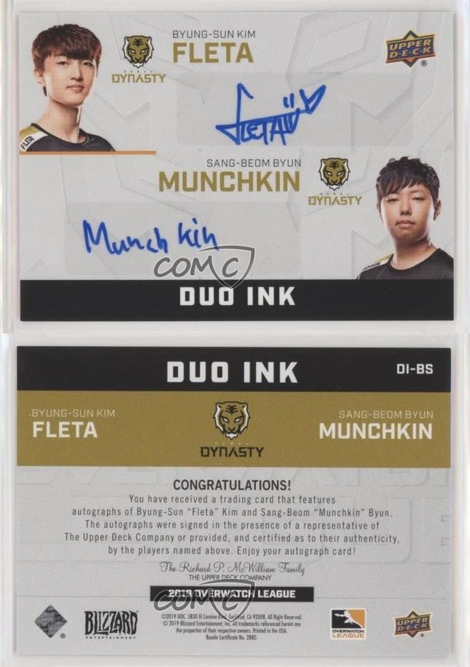 2017 Upper Deck Overwatch League Inaugural Set Duo Ink Fleta Munchkin ...