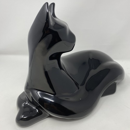 Vtg Haeger Black Ceramic Cat Sculpture Figure MCM Modernist Art Deco ...
