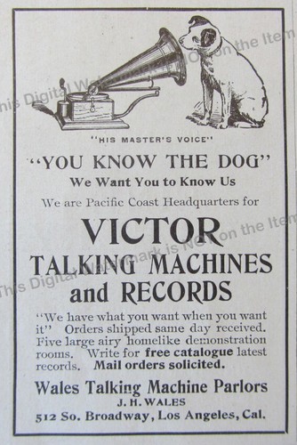 1906 Ad Victor Talking Machines * Wales Talking Machine Parlors Los ...