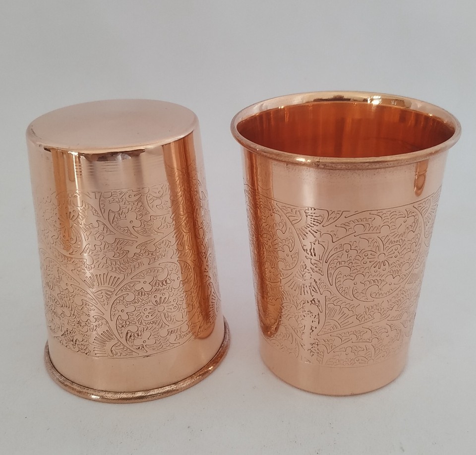 Pure Copper Handmade Embroidered Glass 4 Piece Set Etching Design ...