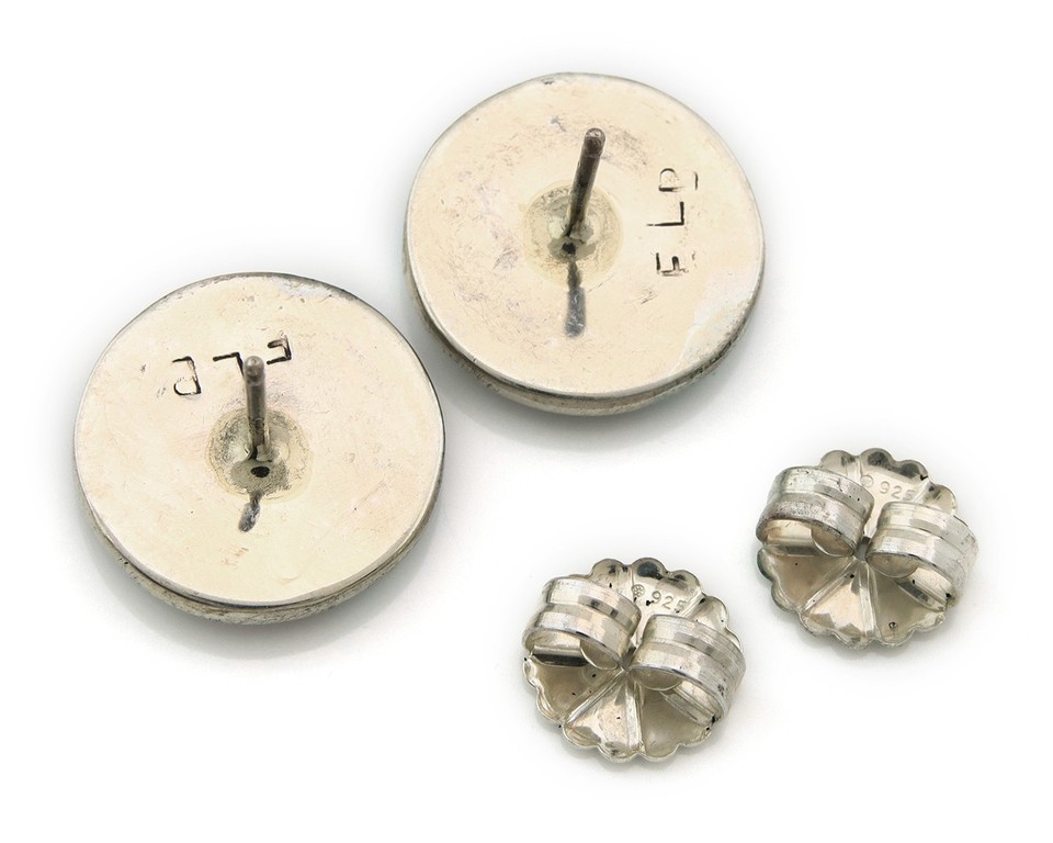 Zuni Earrings Sterling Silver Turquoise & MOP Vintage Signed ELB | eBay