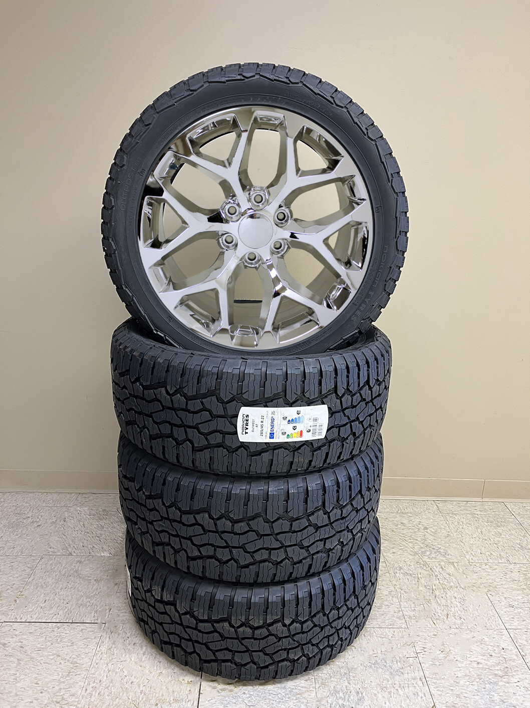 22" Chrome Snowflake Wheels All Terrain Tires 2000-24 GMC Sierra Yukon ...
