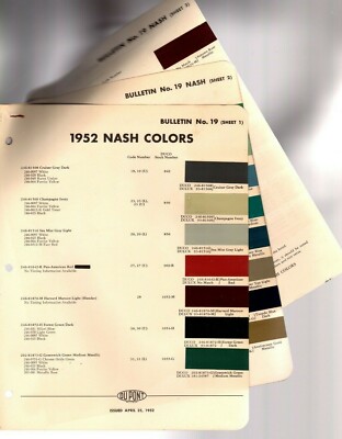 1952 NASH Color Chip Paint Sample Brochure / Chart: DuPont | eBay
