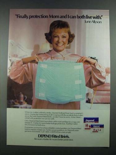 1988 Depend Fitted Briefs Ad - June Allyson - Mom and I Can Live With ...