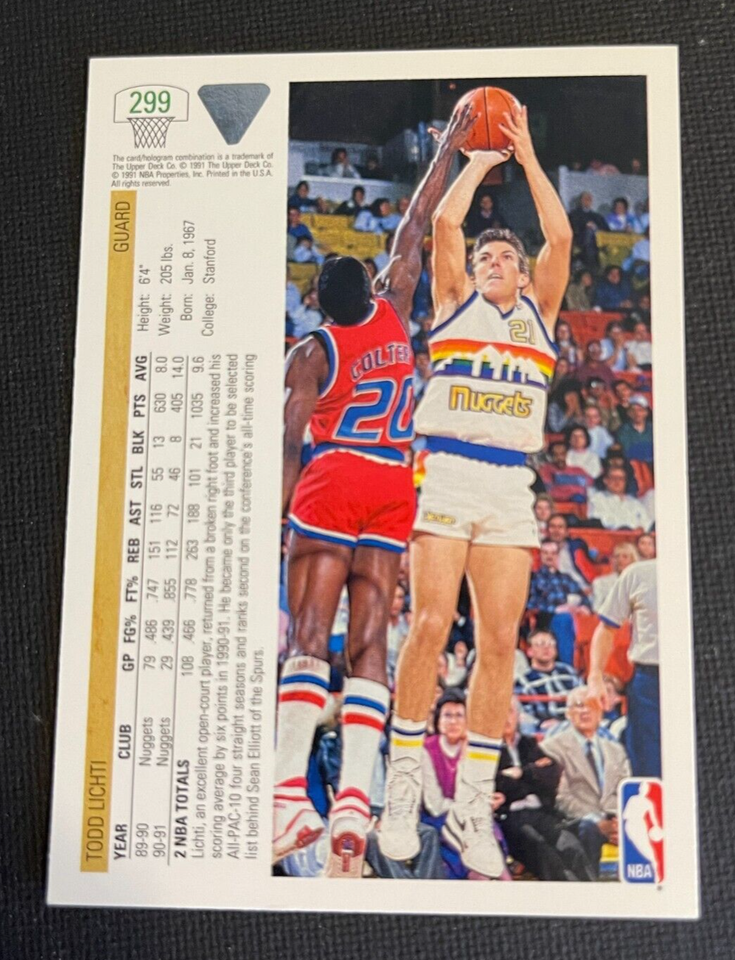 1991 Upper Deck Card # 299 Todd Lichti - Denver Nuggets | eBay