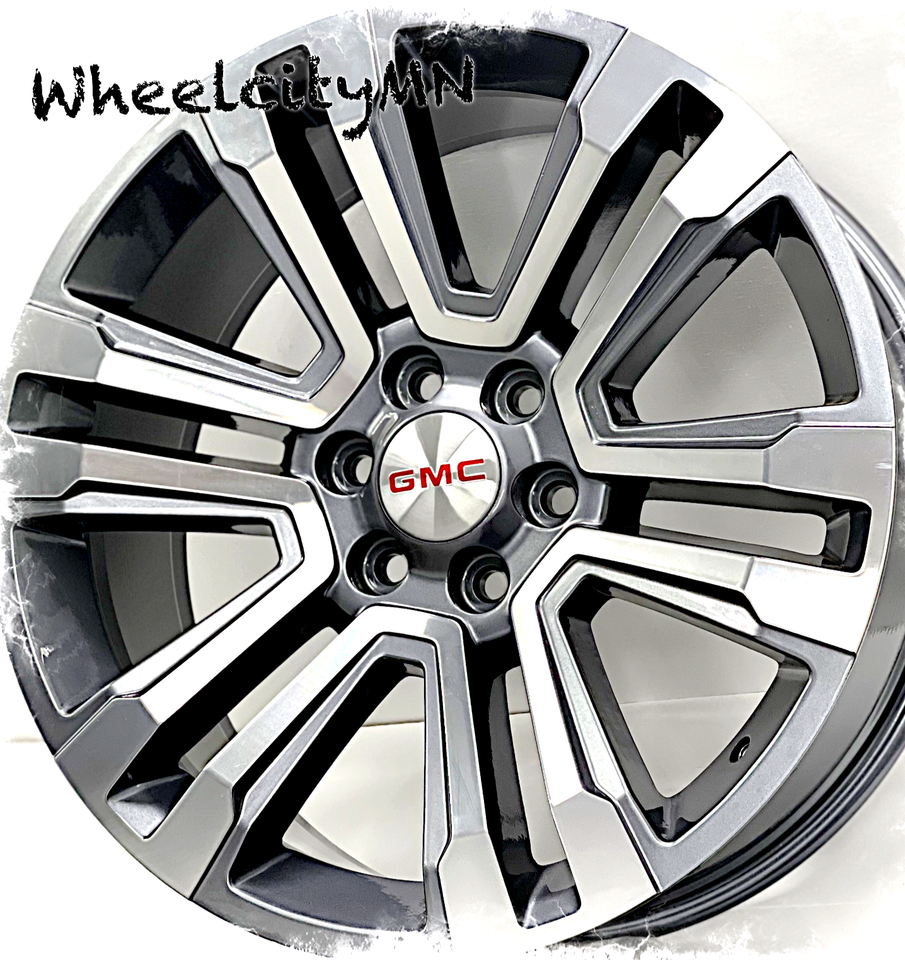 22" Gunmetal Machine OE Replica 5822 Wheels fits GMC Sierra Yukon ...