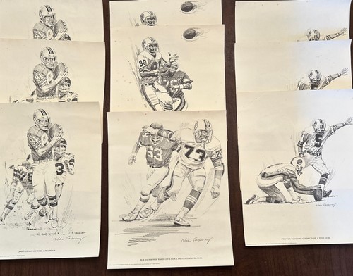 LOT 9 VINTAGE MIAMI DOLPHINS NICK GALLOWAY SKETCHES 1981 SHELL OIL/NFL ...