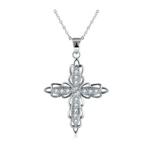 2Ct Round Cut Lab Created Diamond Women's Cross Pendant 14K White Gold ...