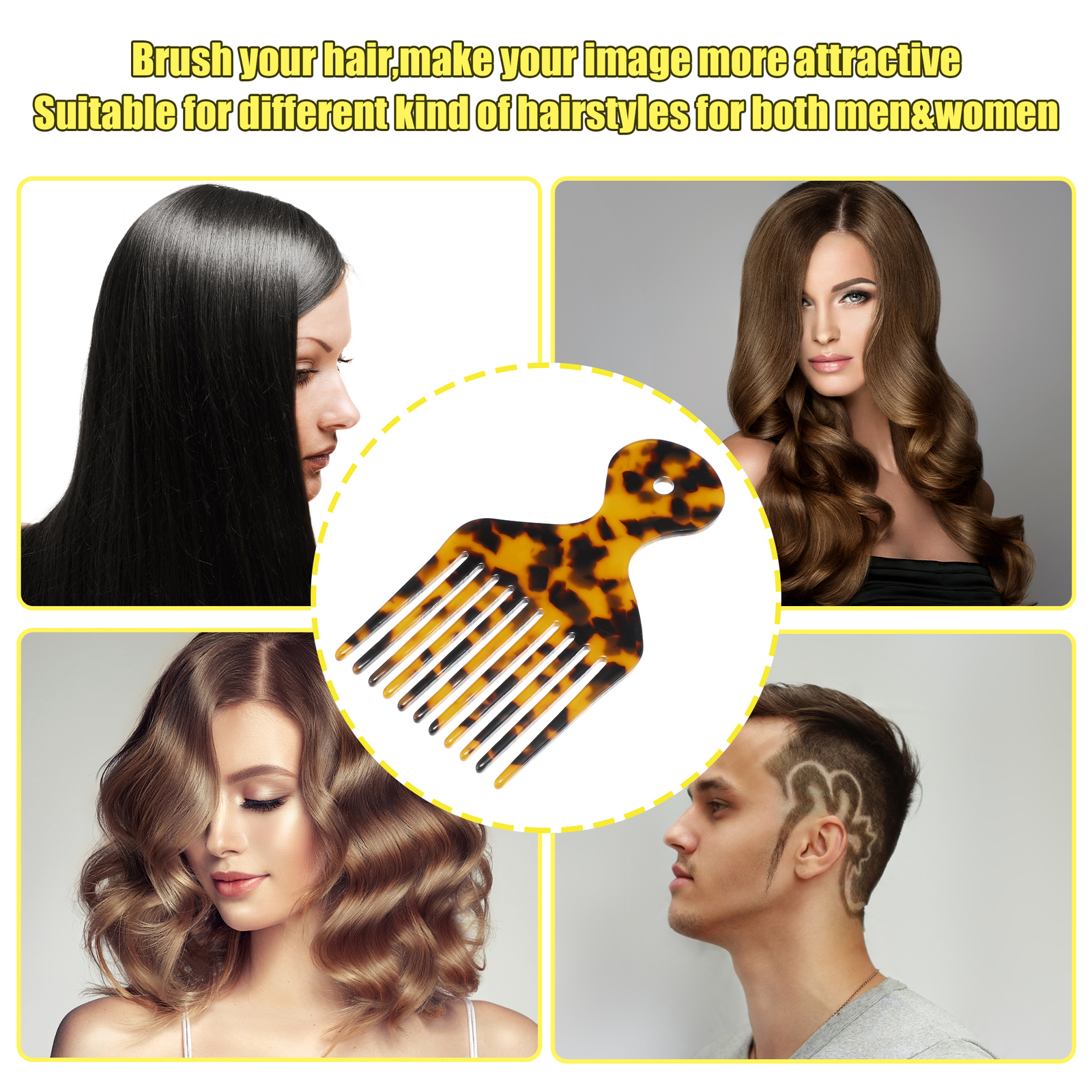 Wide Tooth Hair Pick Comb Hair Styling Tool for Men Women Plastic 4.8 ...