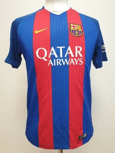 T786 BOYS NIKE BAECELONA BLUE RED STRIPED QATAR AIRWAYS FOOTBALL SHIR ...