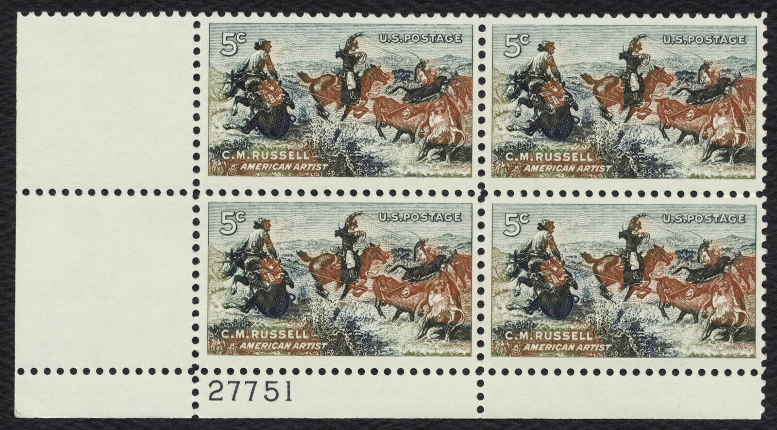 #1243 5c C.M. Russell, Plate Block [27751 LL] Mint **ANY 5=FREE ...