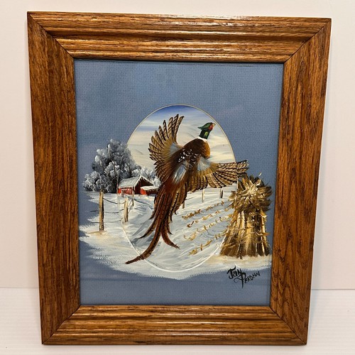 Original JAN PERDEW Matted & Framed Pheasant in Flight Painting 10.5" x ...