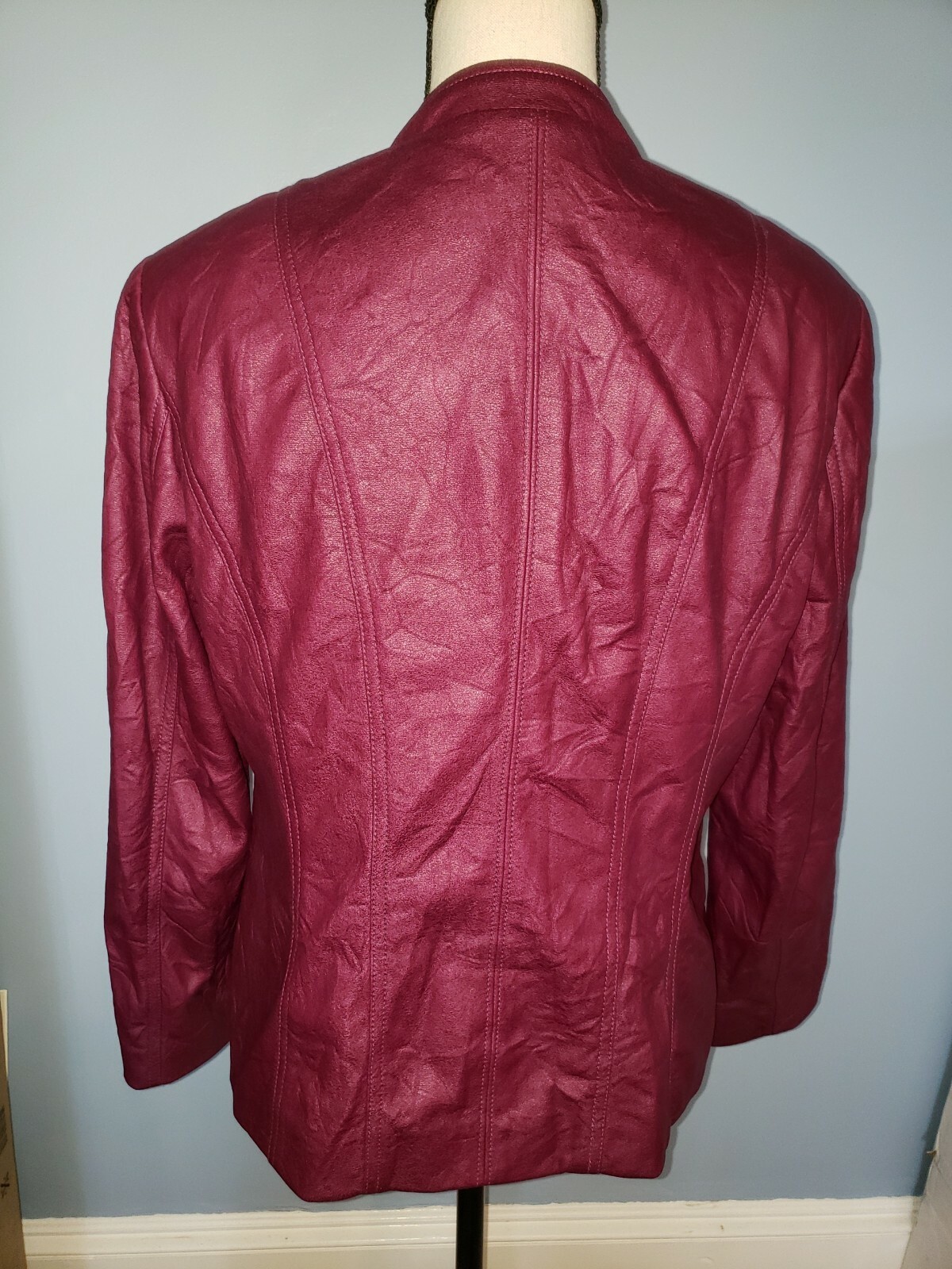 Womens Conrad C Collection Faux Leather Jacket Burgundy Ruffled Front ...