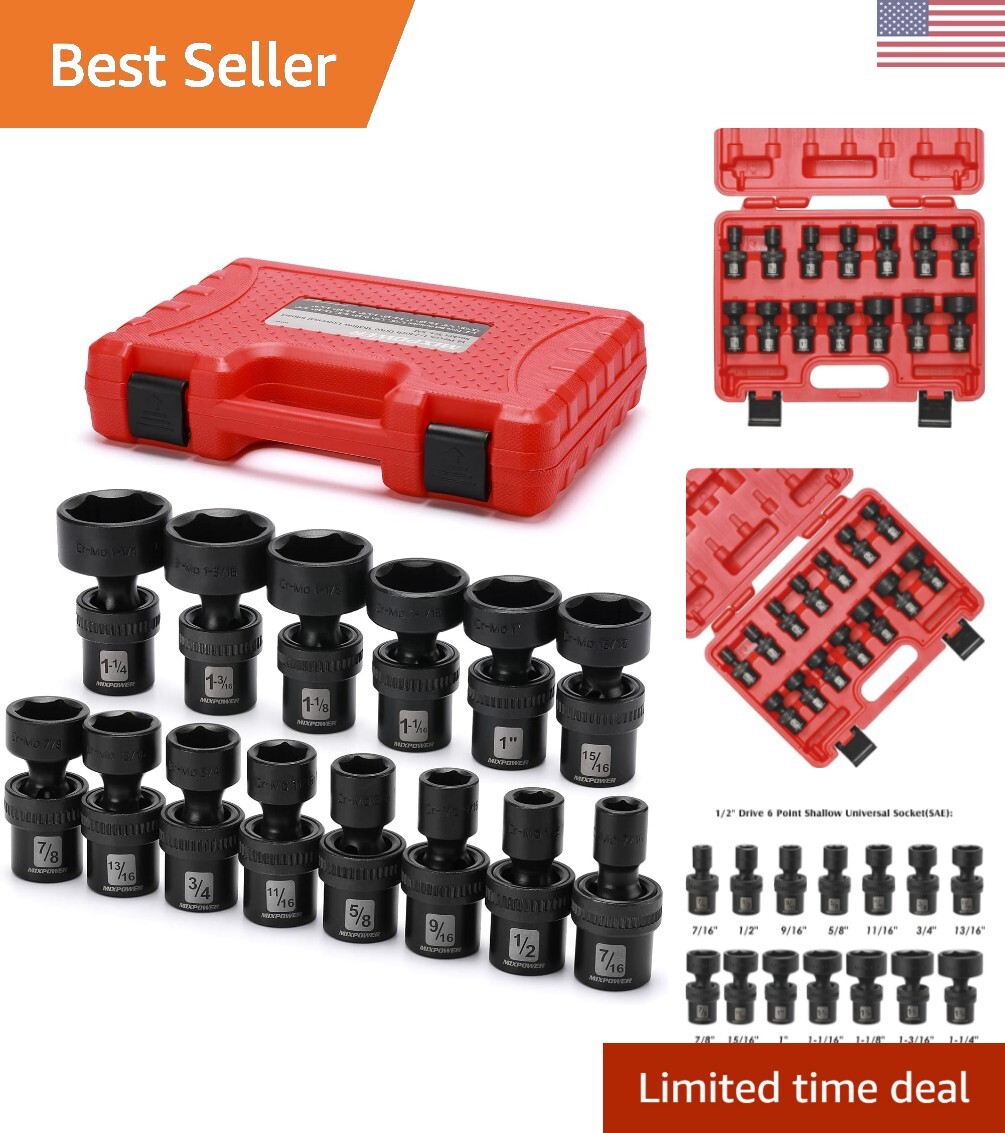 Flexible Wobble Socket Set - 14 Pieces, SAE, 1/2" Drive, Chrome ...