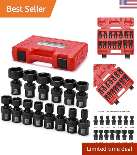 Flexible Wobble Socket Set - 14 Pieces, SAE, 1/2" Drive, Chrome ...