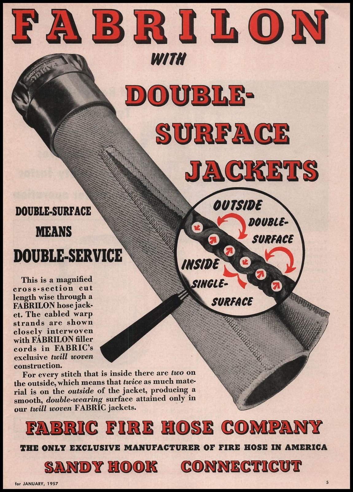 1957 Fabric Hose Cement Sandy Hook CT Fabrilon Fire Hose Jacket Diagram ...