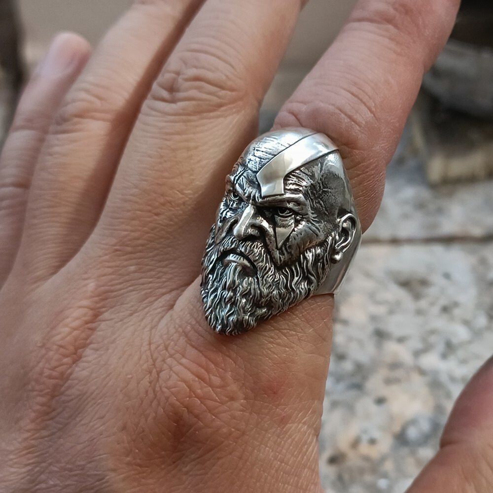 Mens God Of War Kratos Ring Gaming Viking Biker Silver Copper Ring | eBay