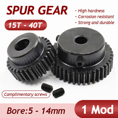 1 Mod Spur Gear 15T-40T Pinion Gear with Step Motor Gear 45# Steel Bore ...
