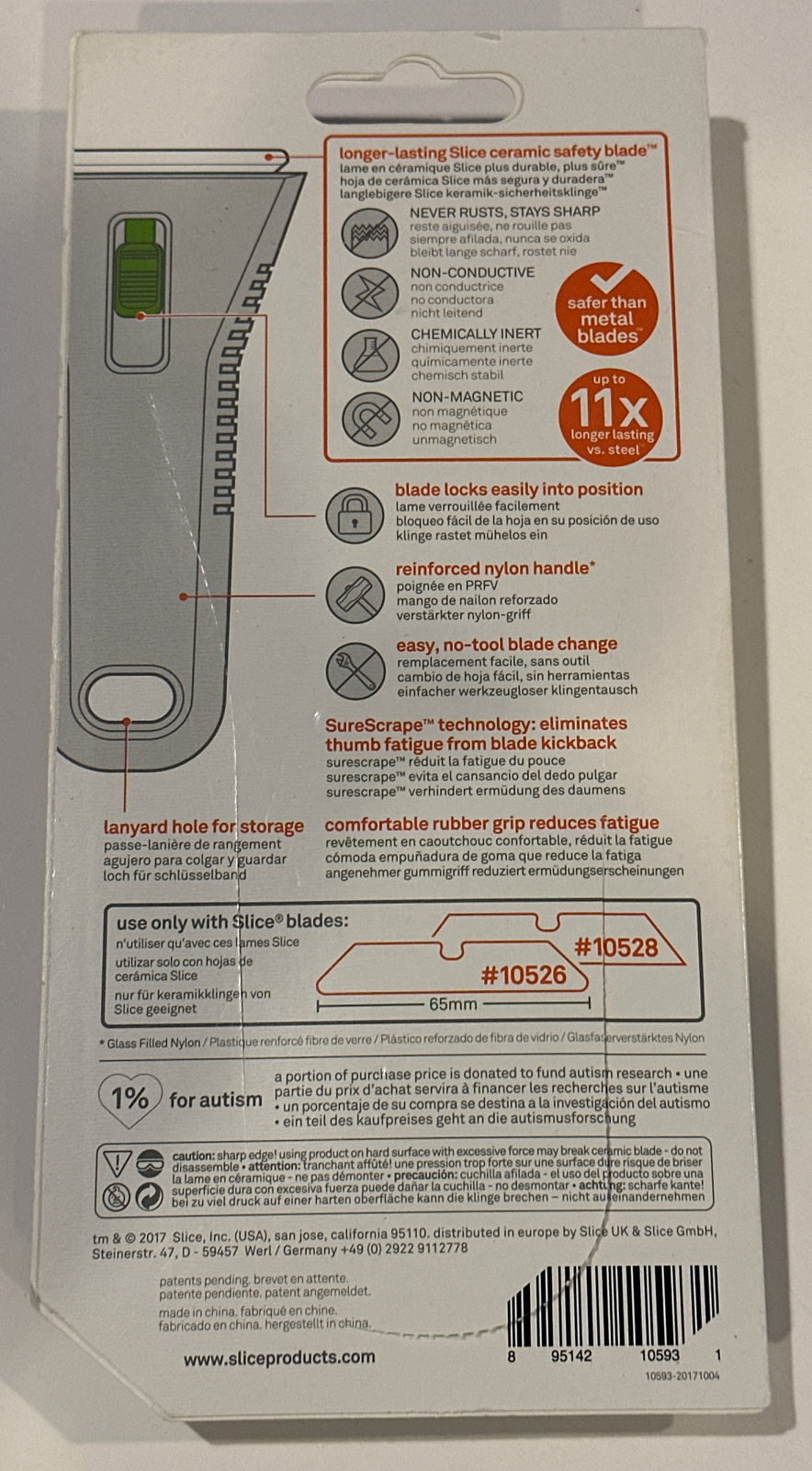 10593 Utility Scraper Self-retracting Ceramic Blade Rust Finger ...