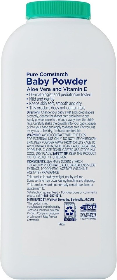 Equate Pure Cornstarch Baby Powder, Hypoallergenic, Vitamin E & Aloe ...