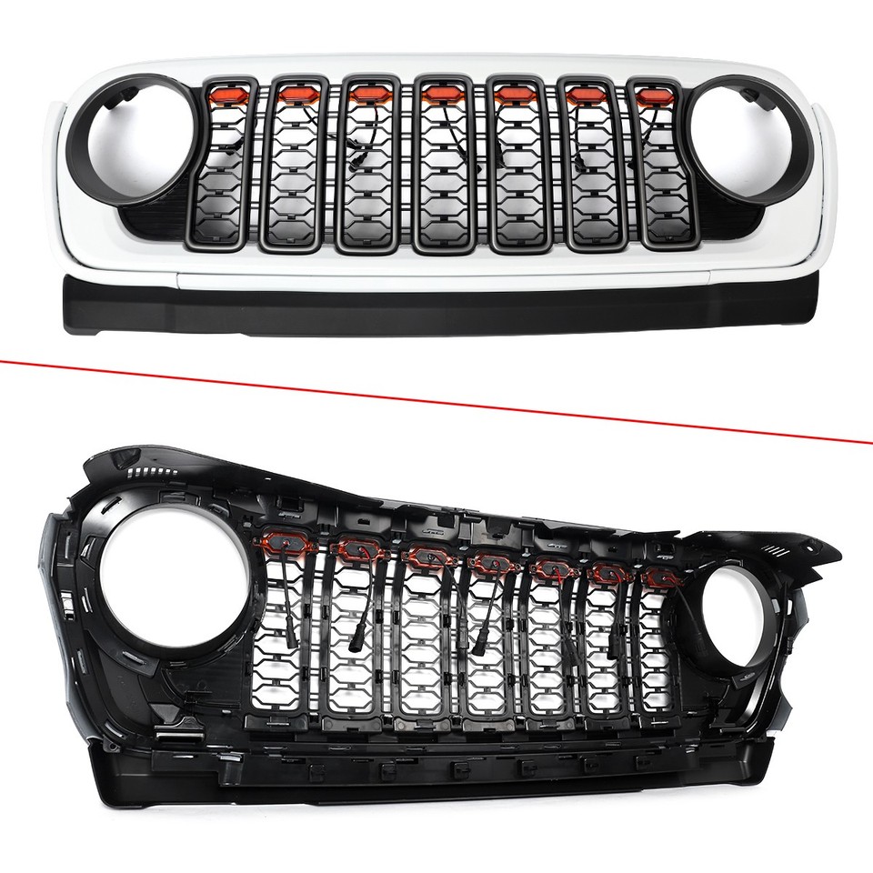 For Jeep Wrangler JL 2018-2024 Bright White Grille W/ LED Light W/o ...