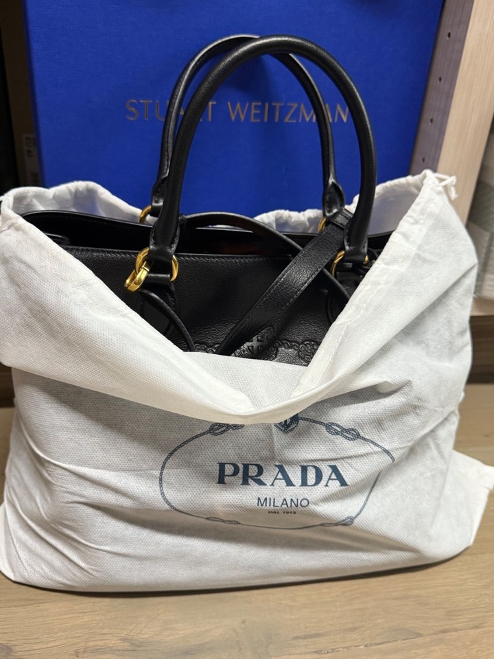 PRADA Logos Tote Shoulder Bag Leather Black 1BA579 Purse 90275273 | eBay