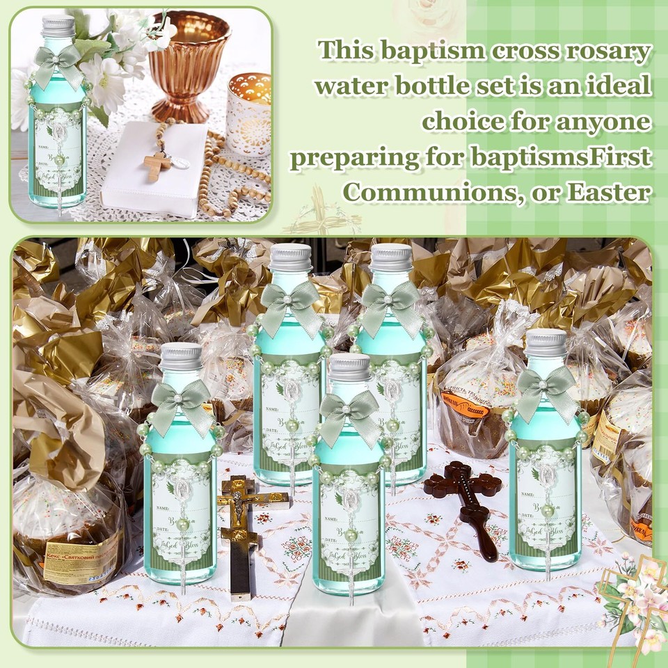 12 Sets Baptism Rosary Holy Bottle Set 1.7oz Christian Water Container ...