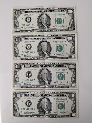 (4) 1981 100 Dollar Bills w/ (3) Consecutive Serial Numbers | eBay