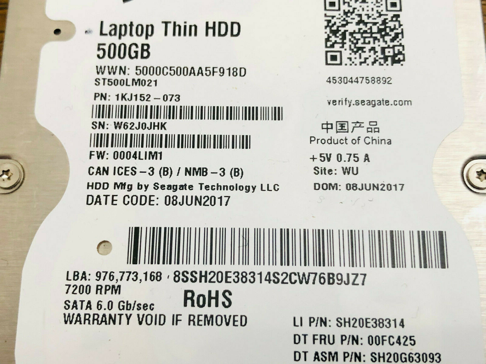 NEW Seagate Laptop Thin HDD - 500GB - 7200RPM - PN: 1KJ152-073 | eBay