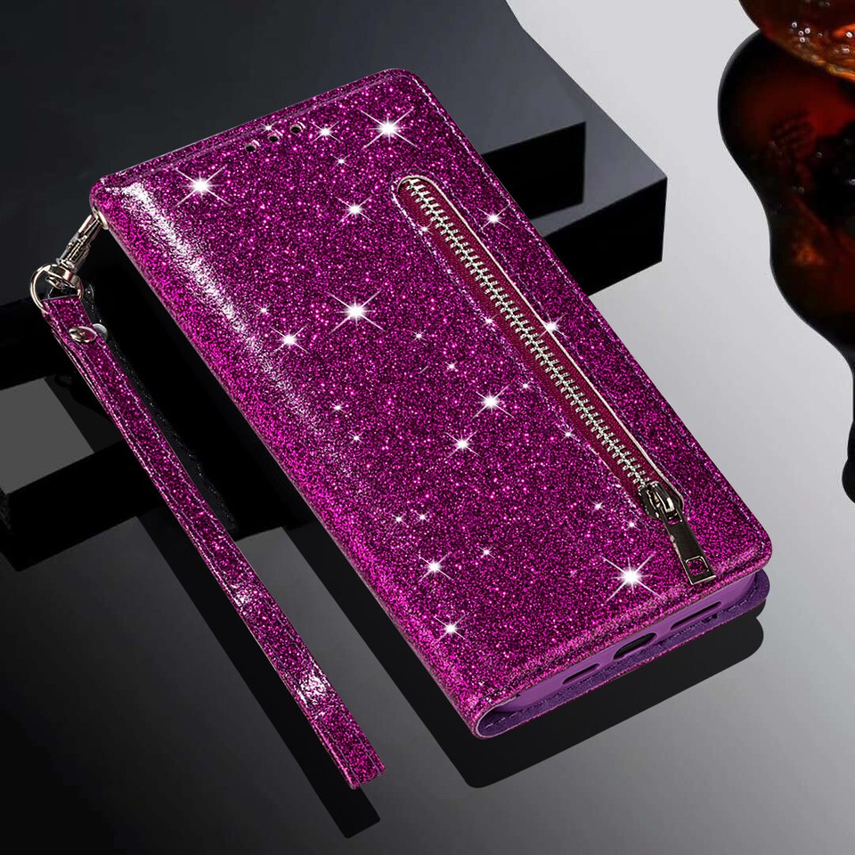 For Samsung S25 S24 S23 S22 S26 Ultra Glitter Sparkly Zipper Wallet ...