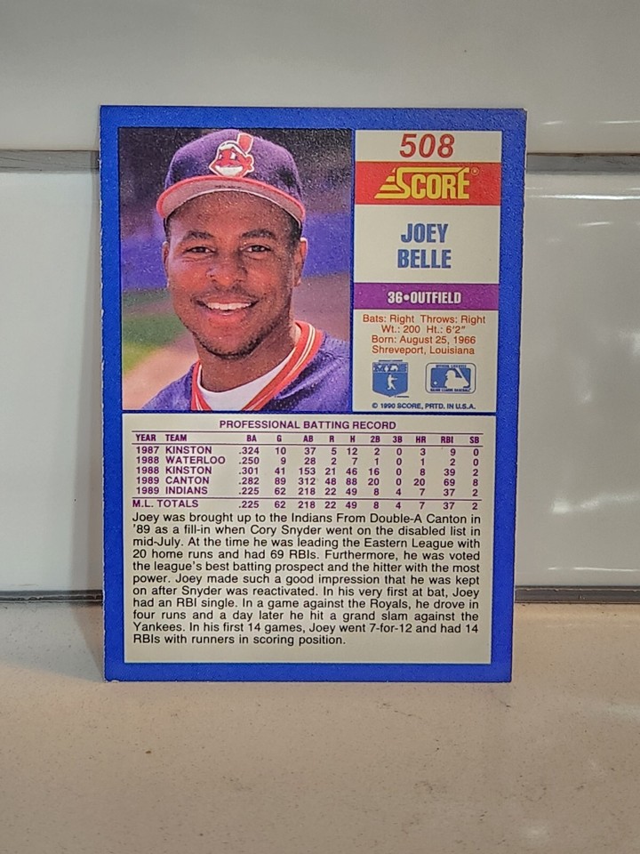 1990 Score #508 Albert Joey Belle Rookie Card Cleveland Indians RC | eBay