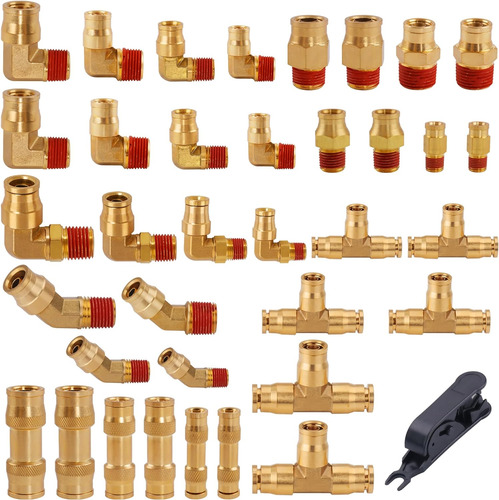 37Pcs Brass DOT Air Brake Line Fittings Assortment Kit 1/4" 3/8" 1/2 ...