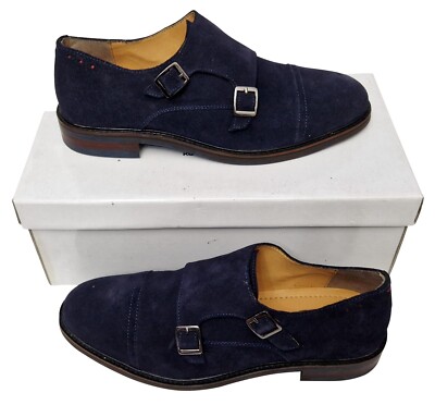 KURT GEIGER Mens Shipley Navy Blue Suede Casual Smart Double Buckle ...