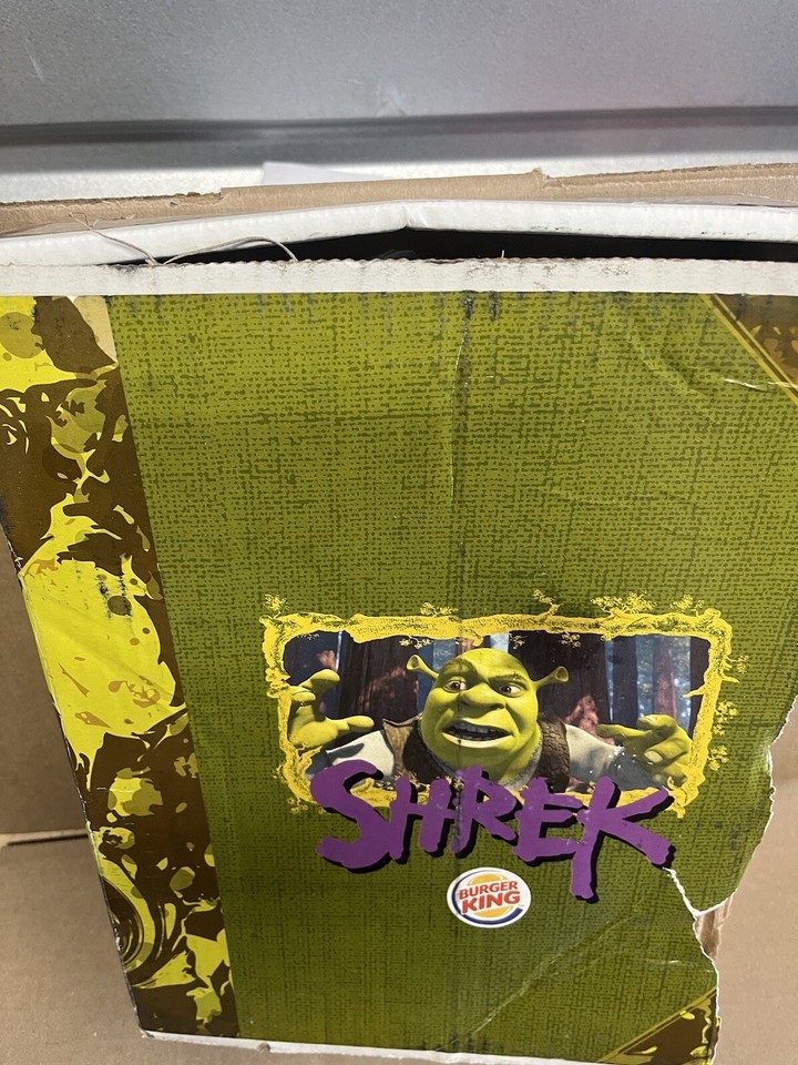 Rare Shrek Burger King Movie Promo Box Lot w/ Toys Keychain Book Plush ...