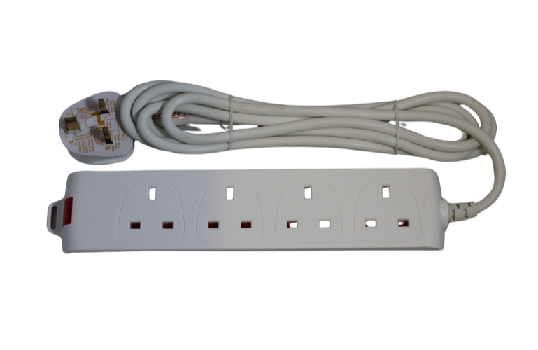 4 way Main SOCKET EXTENSION LEAD CABLE Neon 3M 13A Heavy Duty Top ...