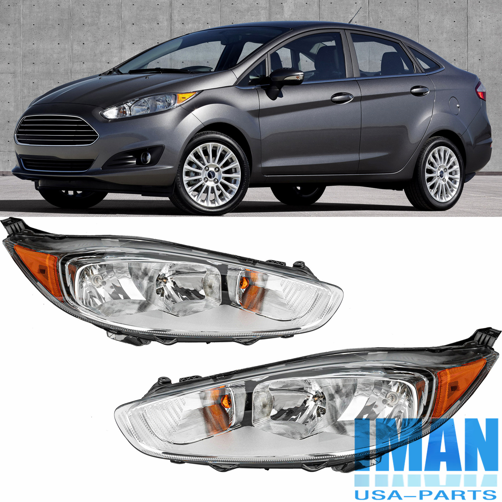 2014-2019 Ford Fiesta S ST SE Chrome Halogen Headlights Assembly W ...