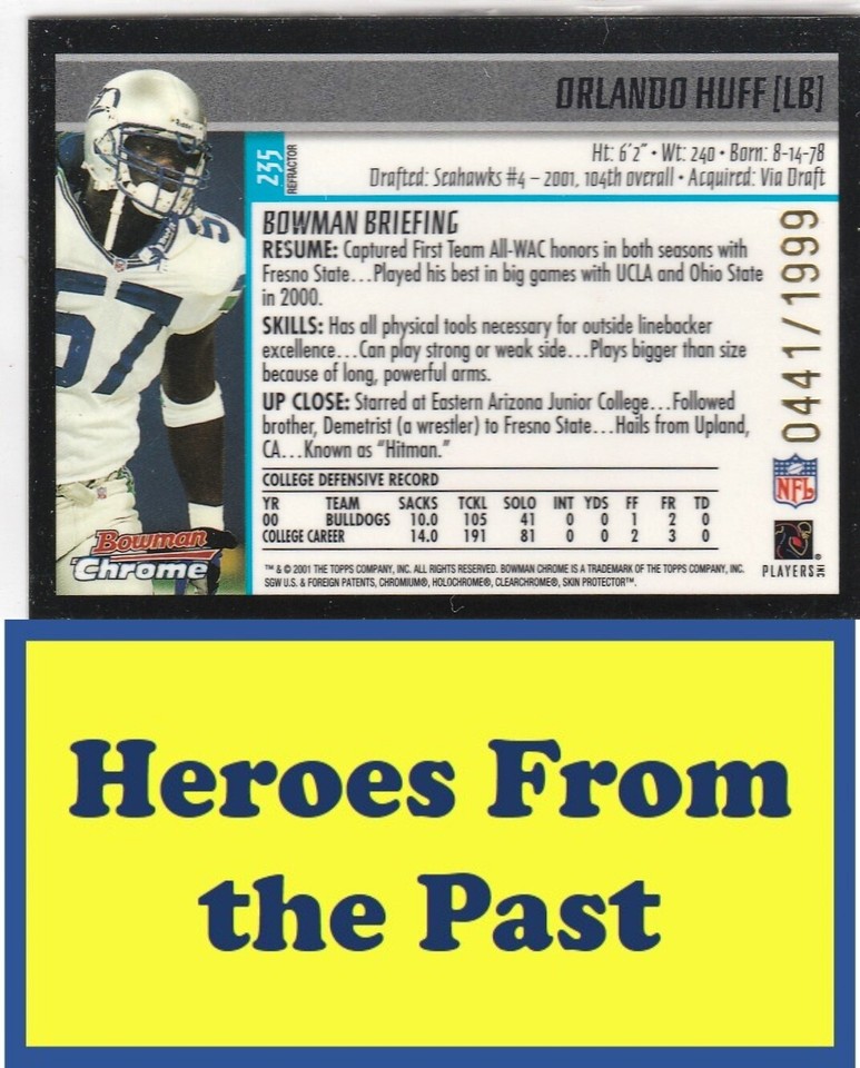 2001 Bowman Chrome #235 Orlando Huff Rookie RC #/1999 056-H | eBay