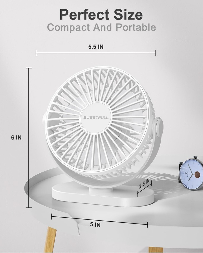 SWEETFULL USB Desk Fan Small Quiet - 3 Speeds Mini Personal Portable ...