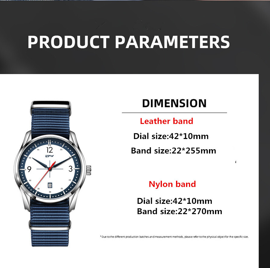 Men's Navy Watches Fabric Strap White Dial Date Window Calender Quartz ...
