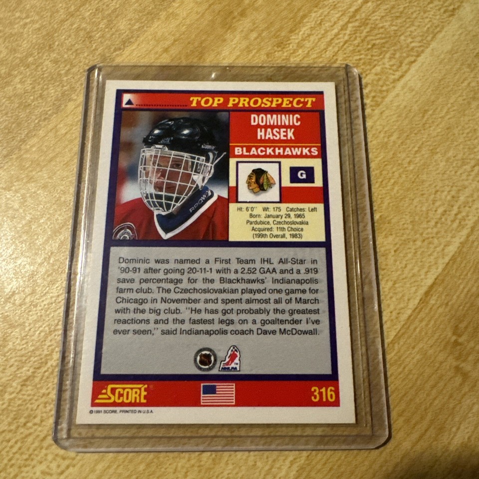 Dominic Hasek 1991 Score "Top Prospect" Rookie Card | eBay