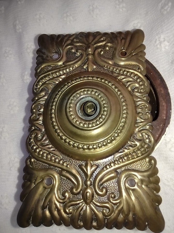 Ornate Antique Wrought Brass Doorbell Plate and Working Bell, Hardware ...