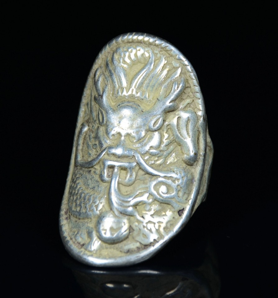 4CM Rare Chinese Miao Silver Feng Shui Dragon Play Bead Luck ...
