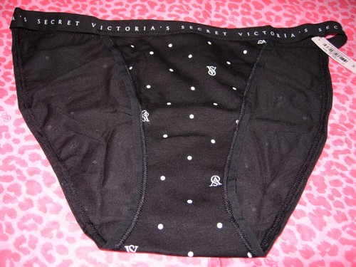 Victoria's Secret Sexy Bikini High Leg String Black Polka Dot Logo VS S ...