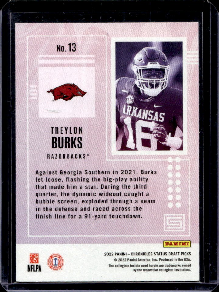 2022 Chronicles Draft Picks Treylon Burks Status RC Blue Rookie #79/99 ...