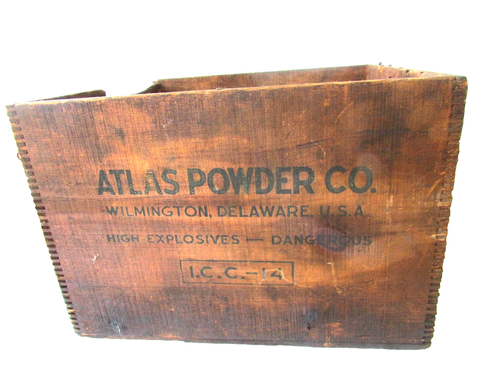 Vintage Atlas Powder Co. Explosives Dangerous Crate Box Wooden Dynamite ...