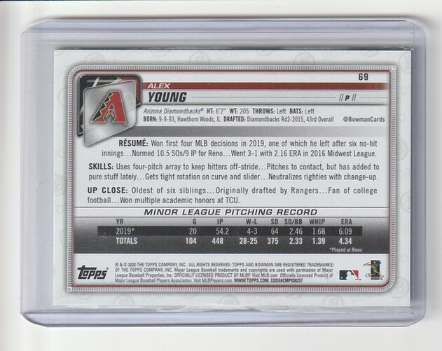 2020 Bowman Alex Young Green Paper RC 14/99 #69 Arizona Diamondbacks | eBay